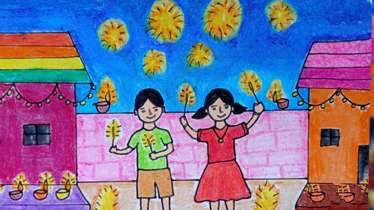 10 easy steps to draw Diwali Drawing - Easy Drawing