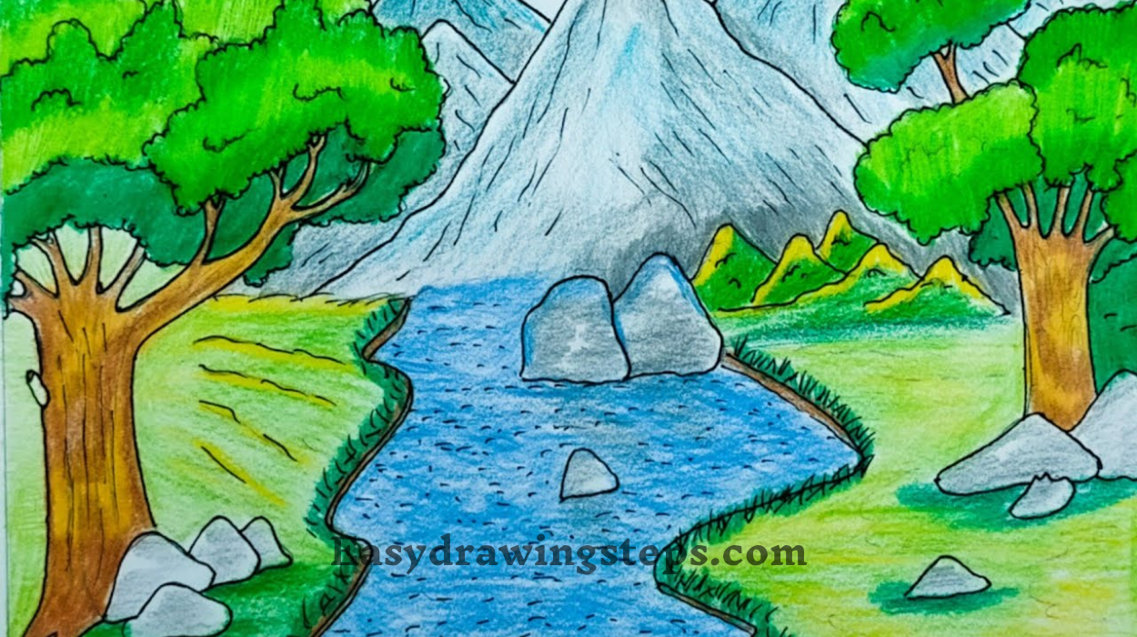 10 easy steps to draw Beautiful Easy Scenery Drawing - Easy Drawing