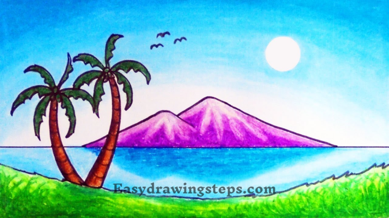 10 easy steps to draw Easy Simple Scenery Drawing - Easy Drawing