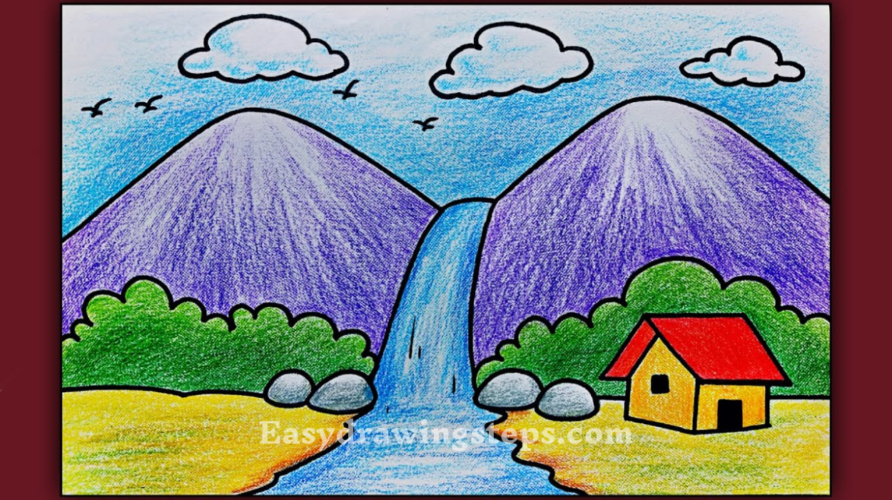 10 easy steps to draw Nature Easy Scenery Drawing - Easy Drawing