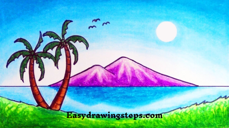 10 easy steps to draw Nature Scenery Drawing - Easy Drawing