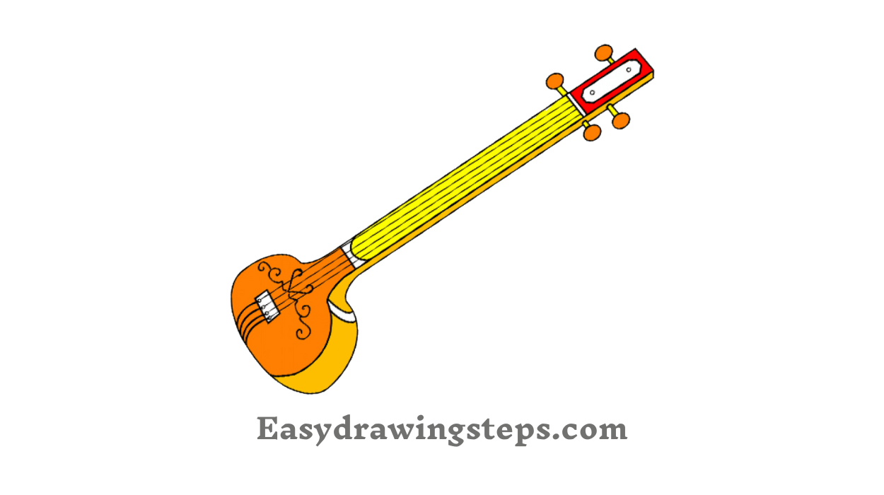 10 easy steps to draw Tanpura Drawing - Easy Drawing