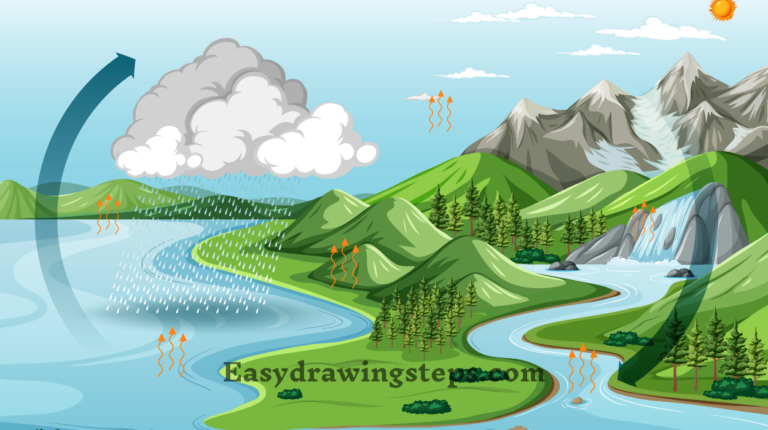 10 easy steps to draw Water Cycle Drawing - Easy Drawing