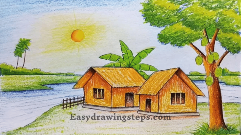 10 easy steps to draw Easy Scenery Drawing - Easy Drawing
