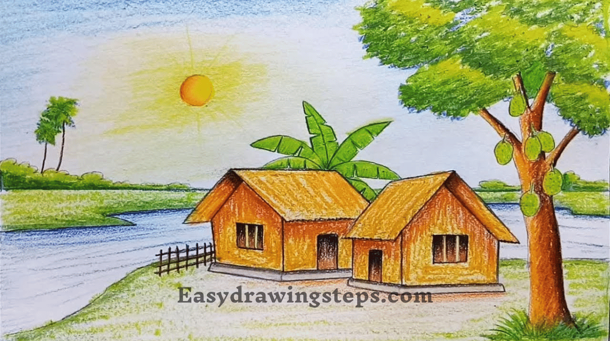 10 easy steps to draw Easy Scenery Drawing - Easy Drawing