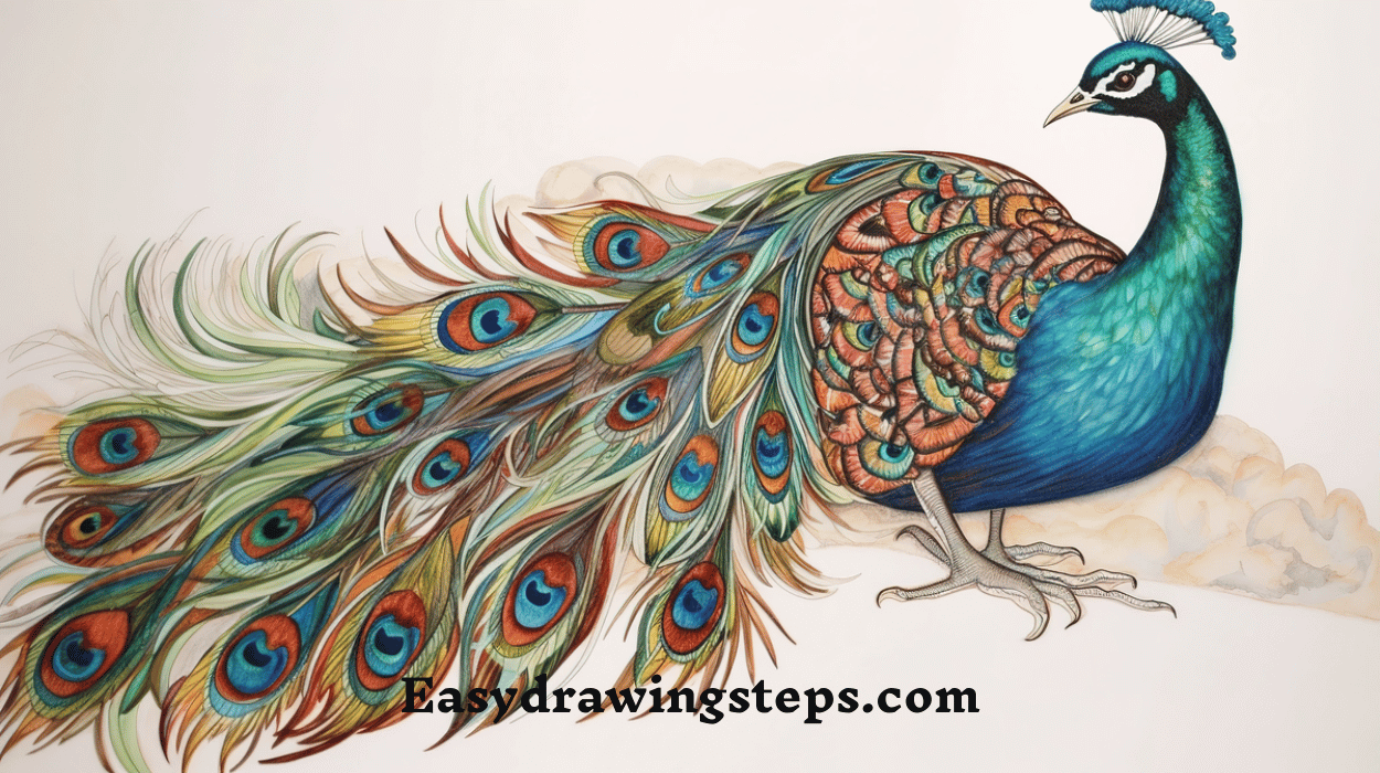 10 Easy Steps to Draw Peacock Drawing With Colour - Easy Drawing