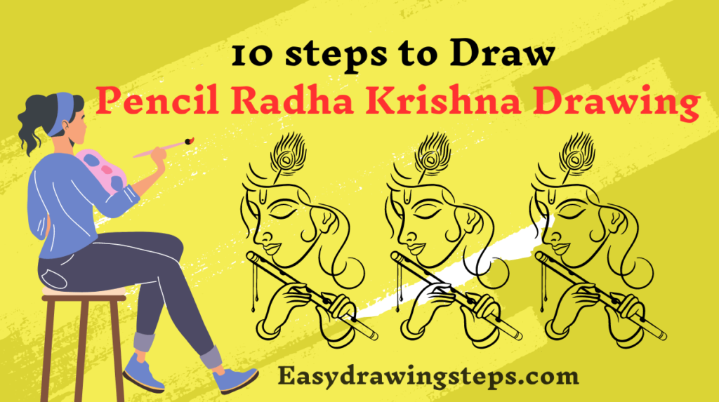 10 Easy Steps to Draw Pencil Radha Krishna Drawing - Easy Drawing