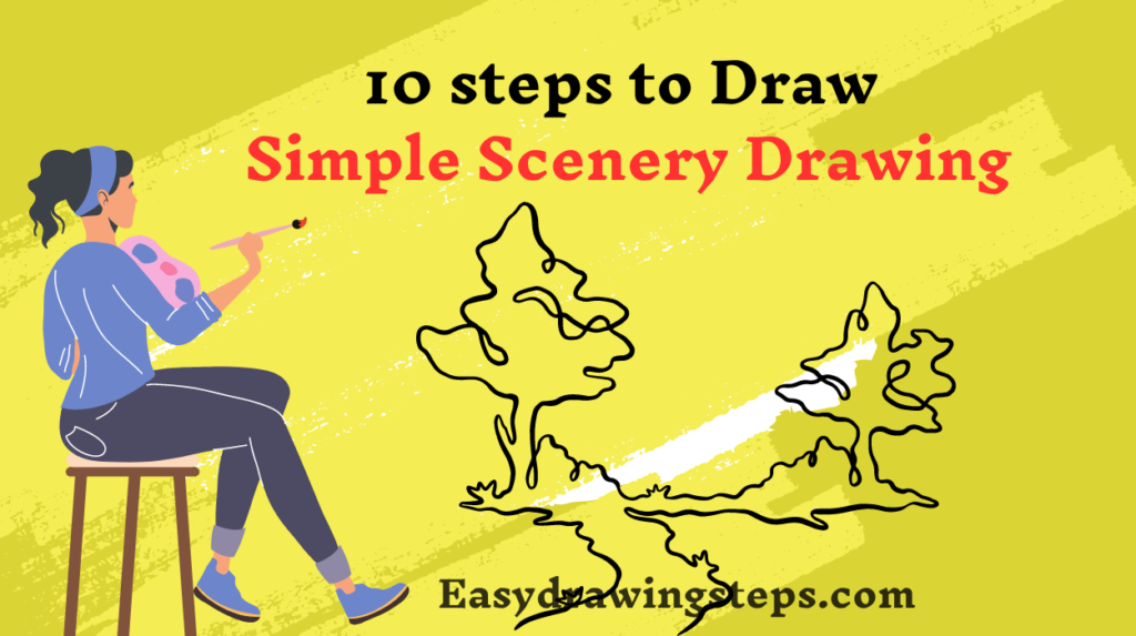 10 easy steps to draw Simple Scenery Drawing - Easy Drawing