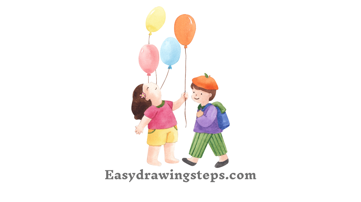 10 Easy Steps to Draw Balloon Seller Drawing - Easy Drawing