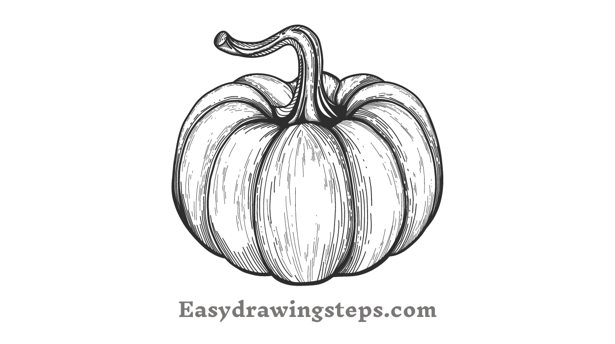10 Easy Steps to Draw Fall Pumpkin Drawing - Easy Drawing