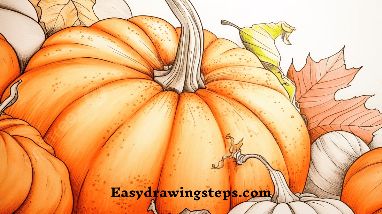 10 Easy Steps to Draw Fall Pumpkin Drawing - Easy Drawing