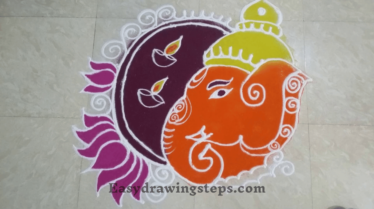 10 Steps to Draw Ganpati Rangoli Easy - Easy Drawing
