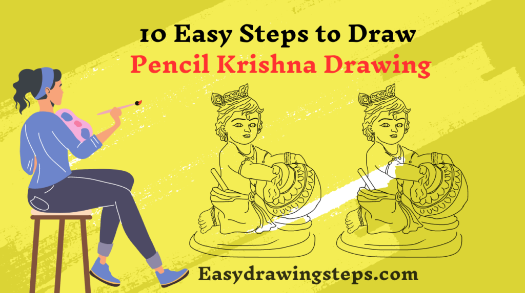 10 Easy Steps to Draw Pencil Krishna Drawing - Easy Drawing