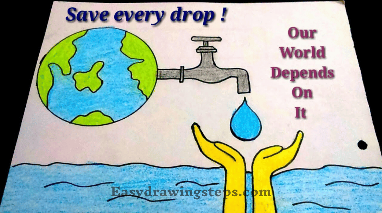 10 Easy Steps to Draw Save Water Drawing - Easy Drawing