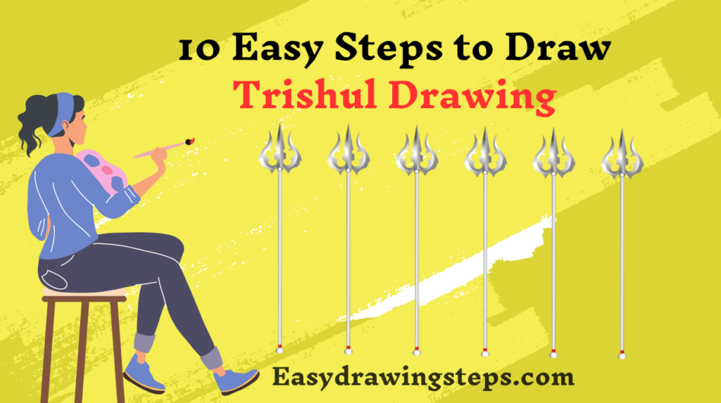 10 Easy Steps to Draw Trishul Drawing - Easy Drawing